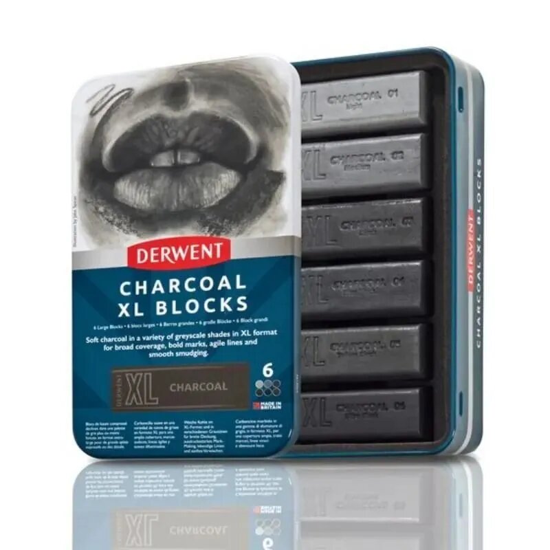 Набор карандашей Derwent Charcoal XL Blocks, Акварельный, Угольный, 6 шт. в металлической упаковке