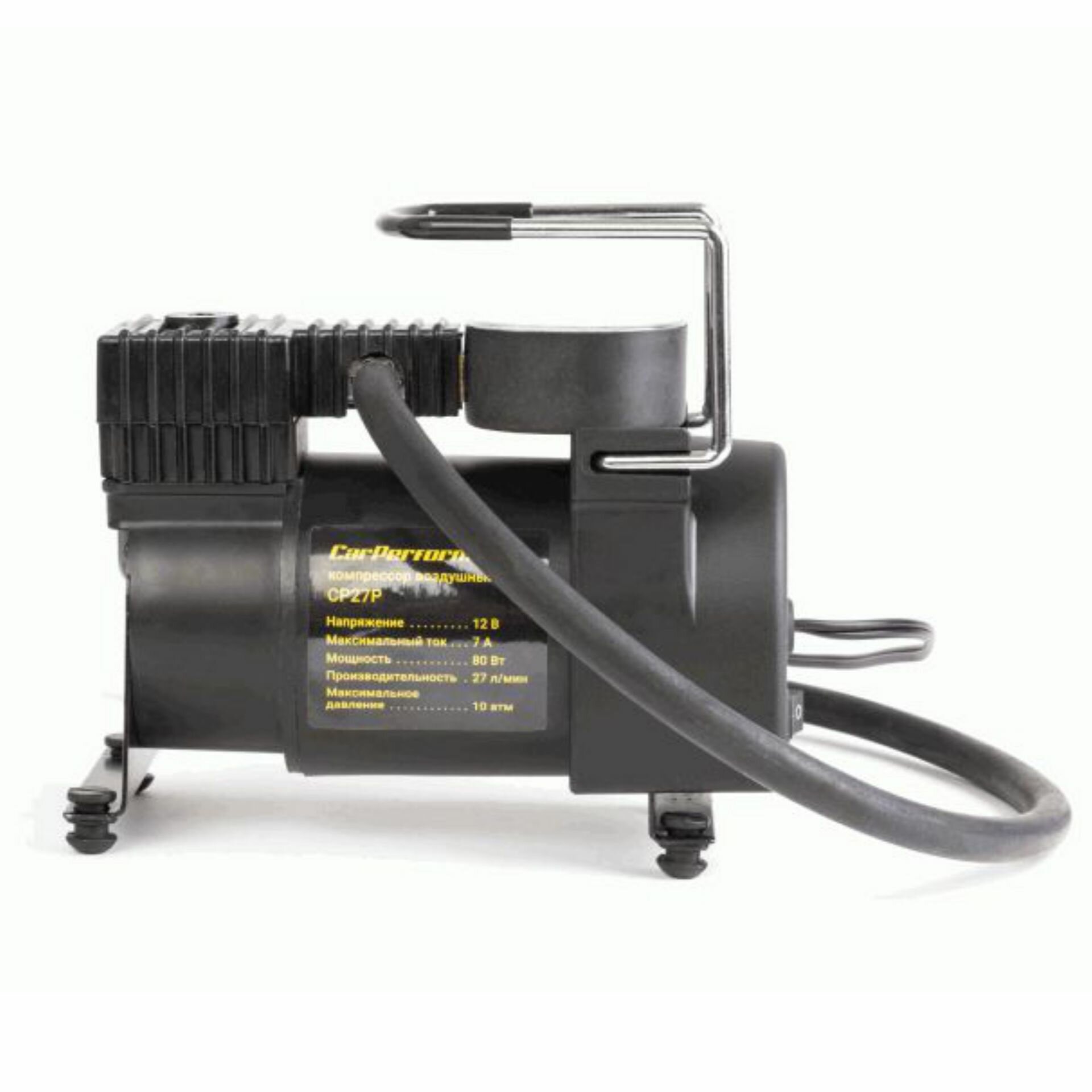 Компрессор 25л/мин 80W 12V металлический поршень, в компл 3 насадки Car Performance CP-25P