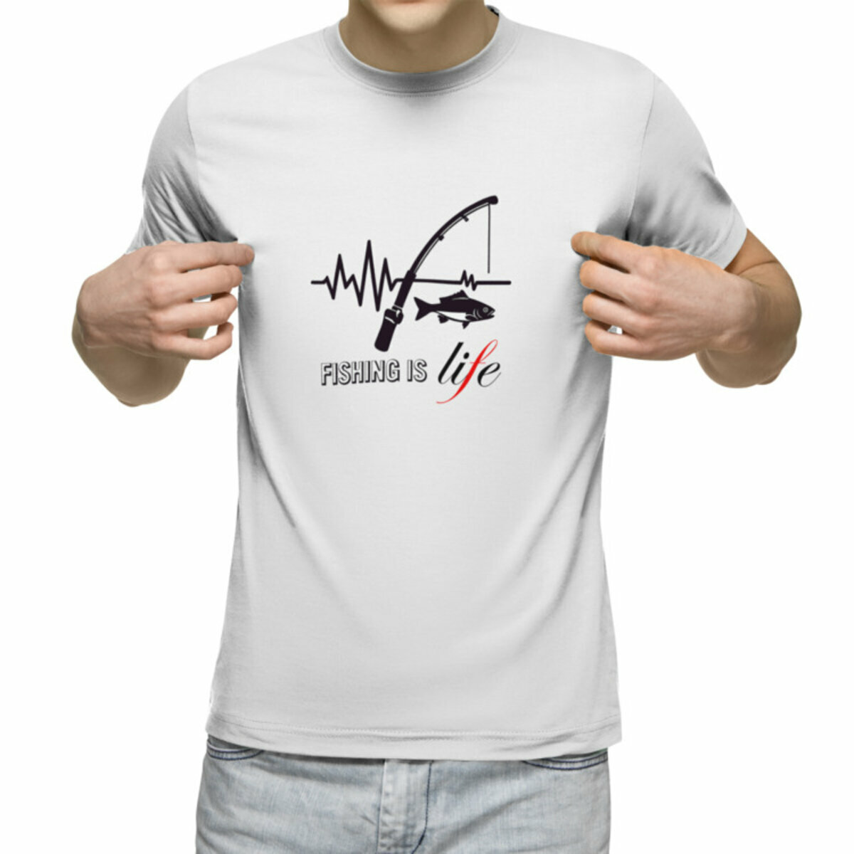 Мужская футболка «Рыбалка это жизнь» (белый, XL)