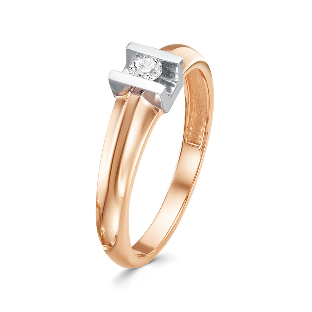 Кольцо помолвочное, красное, комбинированное золото, 585 проба, бриллиант