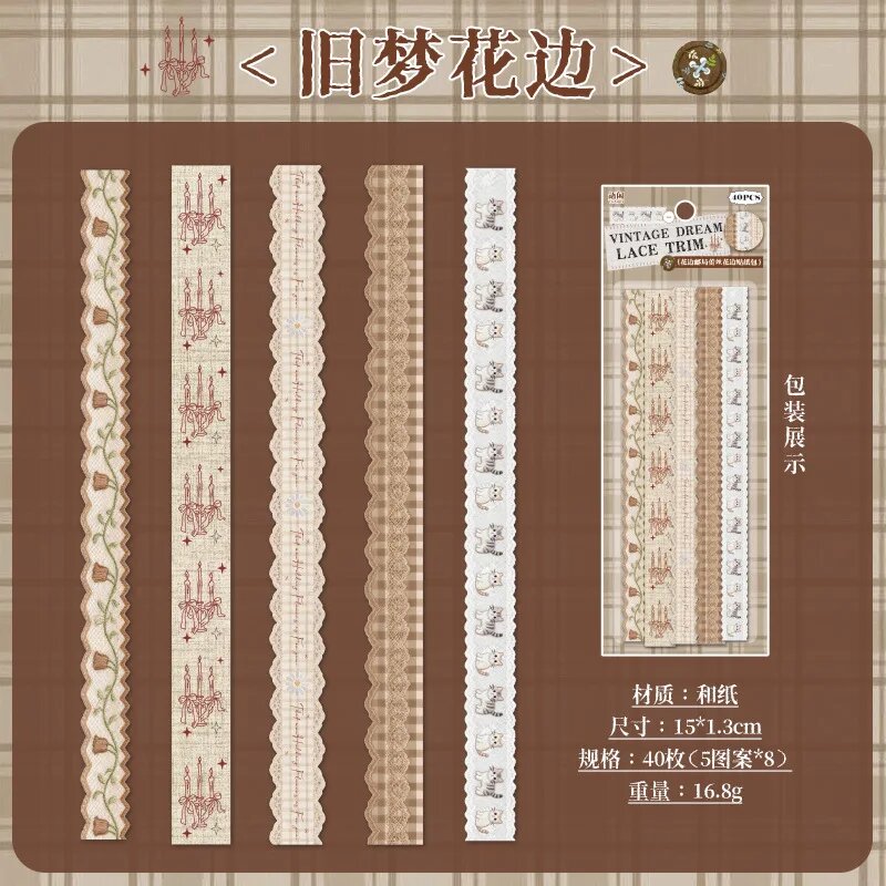 Лента кружевная винтажная Alideco, 40 шт, Цвет: jiumenghua