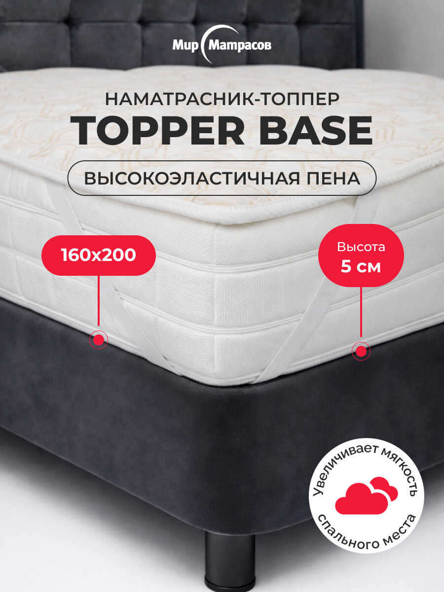 Матрас-топпер 200х200 анатомический Topper Base, резинки по углам