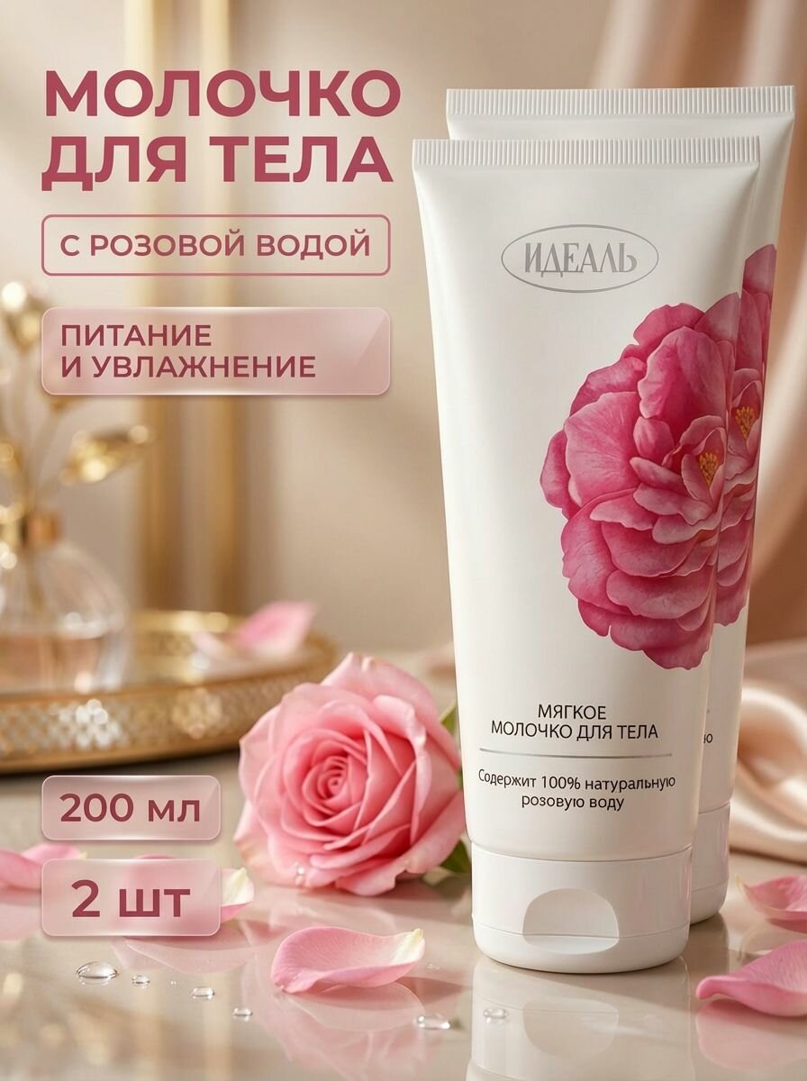 (2шт) Молочко для тела идеаль мягкое с розовой водой, 200 мл