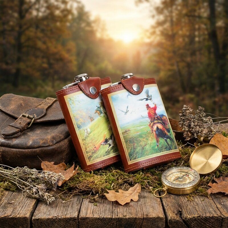 Фляга походная 0,24 л в чехле из натуральной кожи 508ФК-П