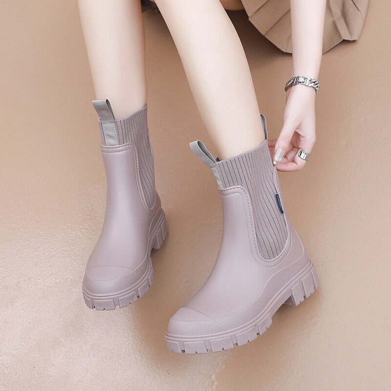 Женские резиновые туфли с эластичными манжетами, резиновые сапоги до середины икры, ботинки челси, водонепроницаемая обувь, нескользящие сапоги для активного отдыха на воде. Размер обуви. EU:39