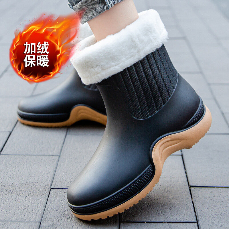 Модные женские резиновые сапоги, водонепроницаемая обувь до середины икры, нескользящие и износостойкие резиновые сапоги, бахилы на мягкой подошве, женские водонепроницаемые сапоги.