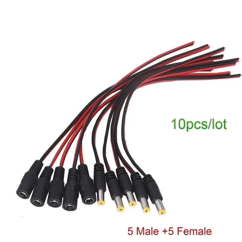 【5 компл.】5.5X2.1 мм кабель питания постоянного тока «папа-мама» 12 В вилка адаптера постоянного тока кабель разъем для камеры видеонаблюдения вилка постоянного тока 5,5*2,1 мм