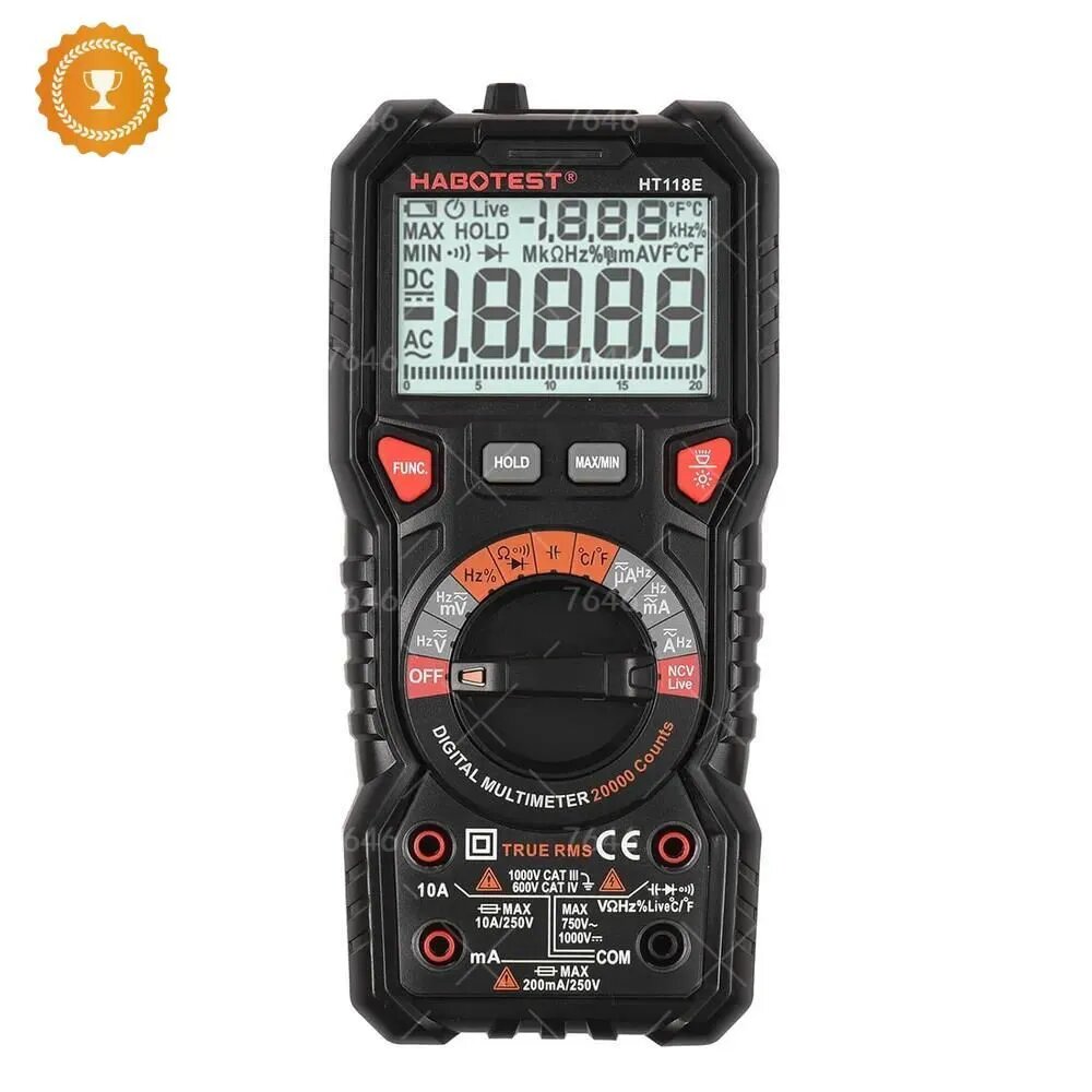 GM Цифровой мультиметр HABOTEST HT118E с автоматическим выбором диапазона, 20 000 отсчетов. Измеряет напряжение переменного и постоянного тока, а также сопротивление, емкость, частоту.