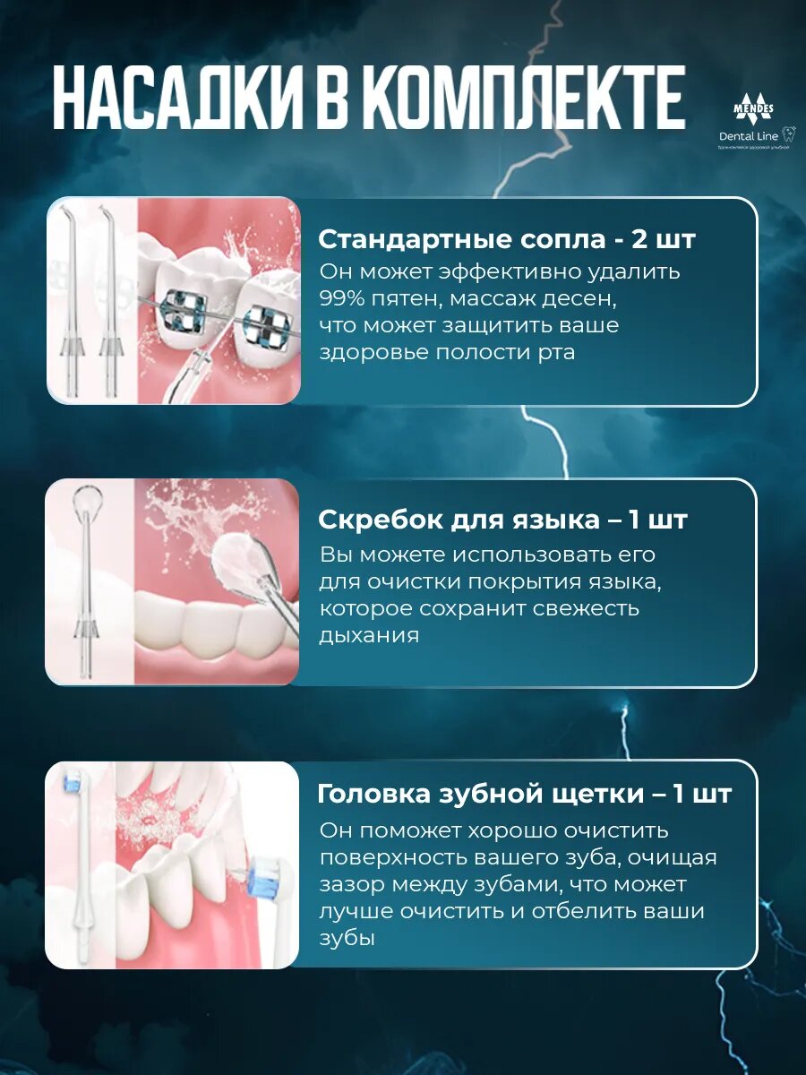 Ирригатор для зубов Mendes DL-010, беспроводной, 5 режимов, 200 мл, чёрный — фото 1