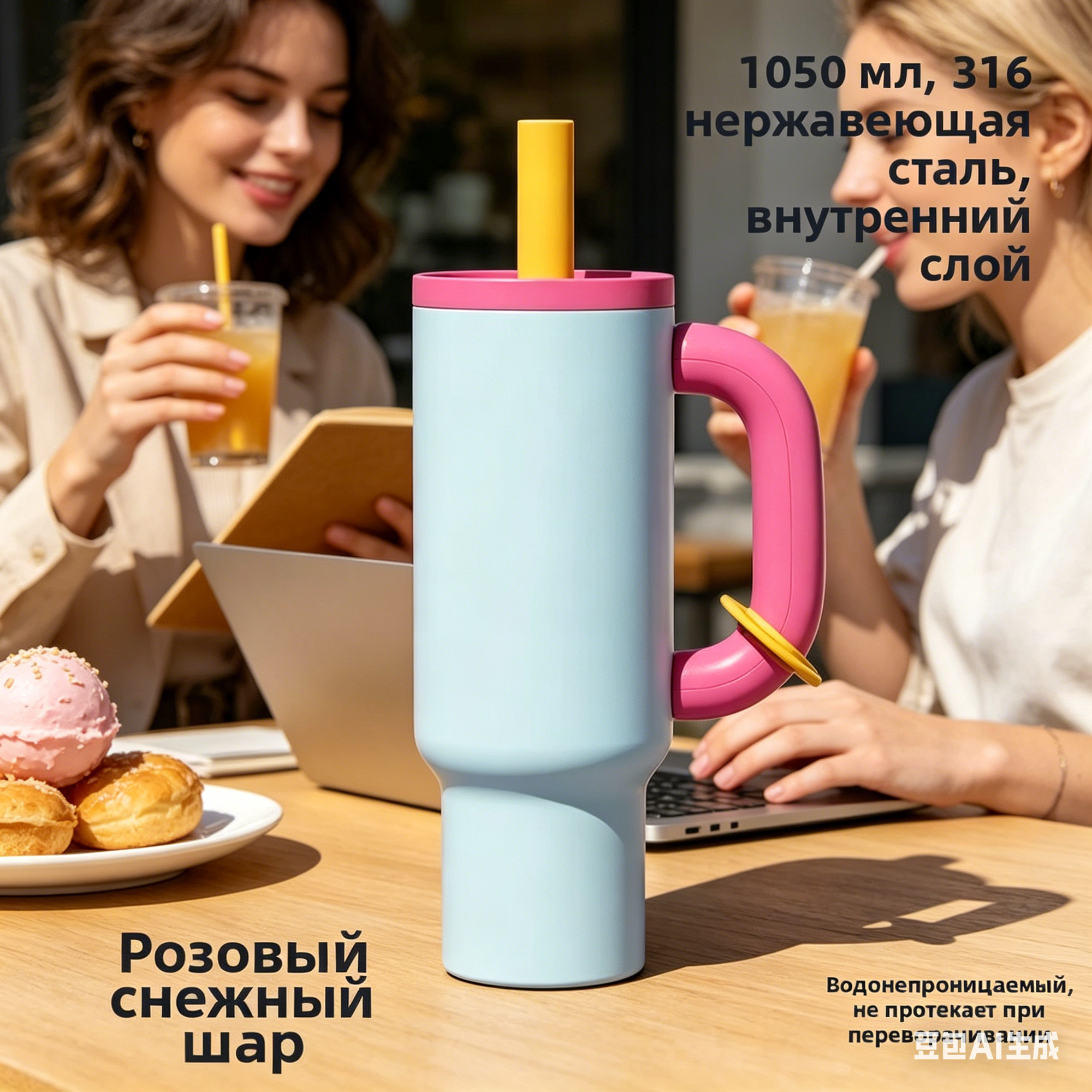 Модная вакуумная колба большой емкости, нержавеющая сталь, 1050 мл, синяя