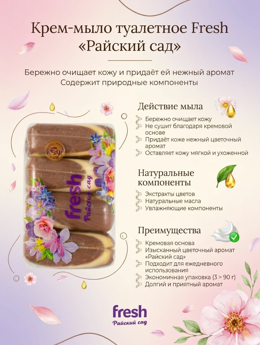 Крем-мыло туалетное набор 4 шт. с изысканным ароматом и природными компанентами
