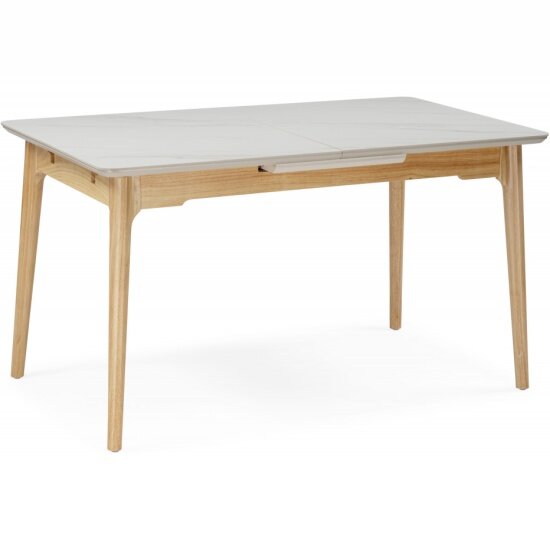 Керамический стол Woodville Halmar 140(180)x80 белый спеченный камень / светлое дерево