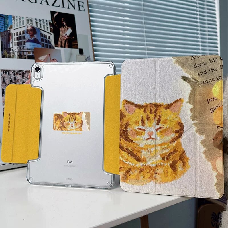 Чехол для iPad Air7 2025 13 дюймов M3 из акрила с креплением и совместимостью с ручкой - оранжевый кот