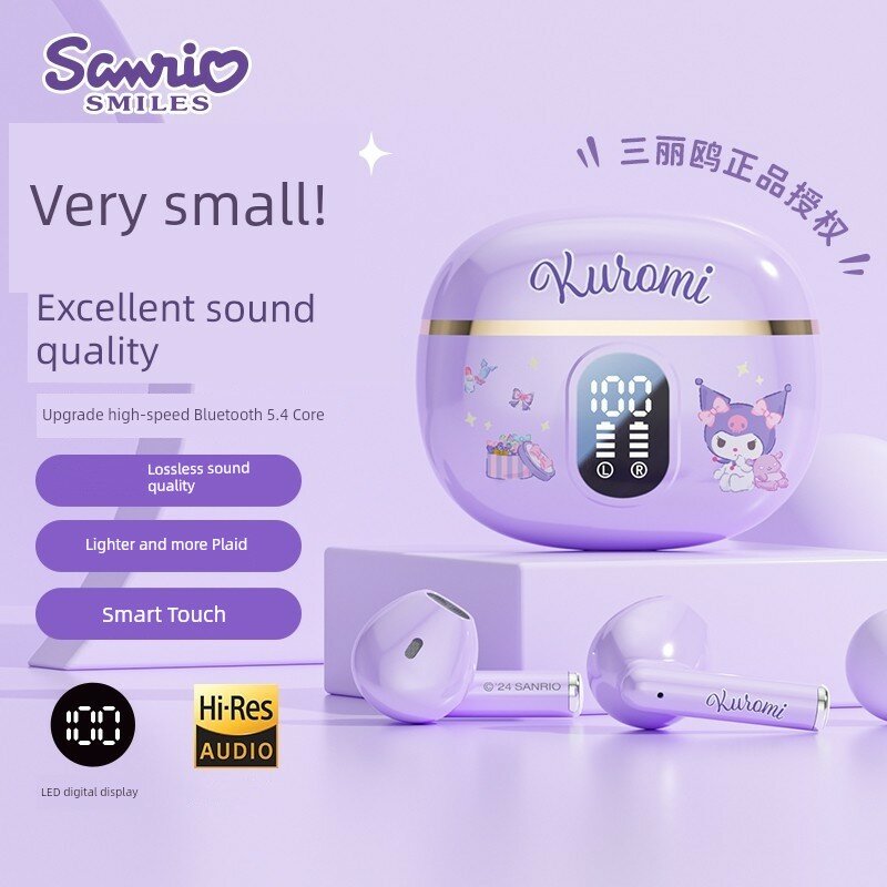Наушники Bluetooth Kuromi с Bluetooth 5.4, игровым режимом, цветом лиловый и четким звонком