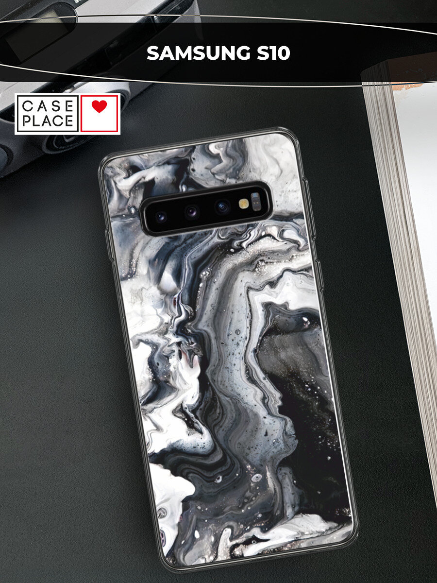 Чехол на Samsung Galaxy S10 / Самсунг Галакси S10 с принтом Бело-черные сложные полосы