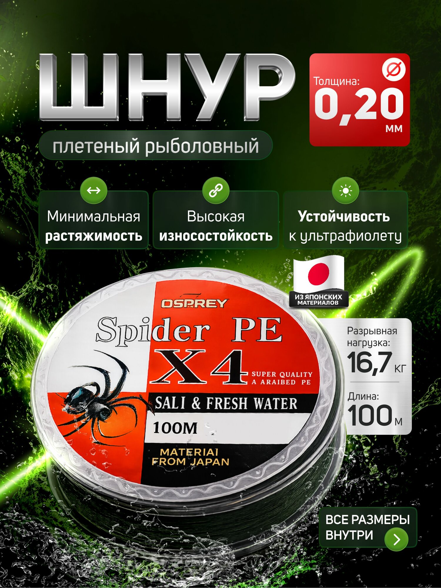 Плетеный шнур для рыбалки 0.20 мм леска плетенка для спиннинга и фидера 100 м