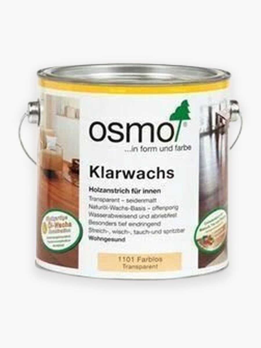 Масло-воск OSMO Масло с воском для твердых пород древесины, для обработки твердых, содержащих большое количество маслянистых веществ 1101 Klarwachs 0,220мл