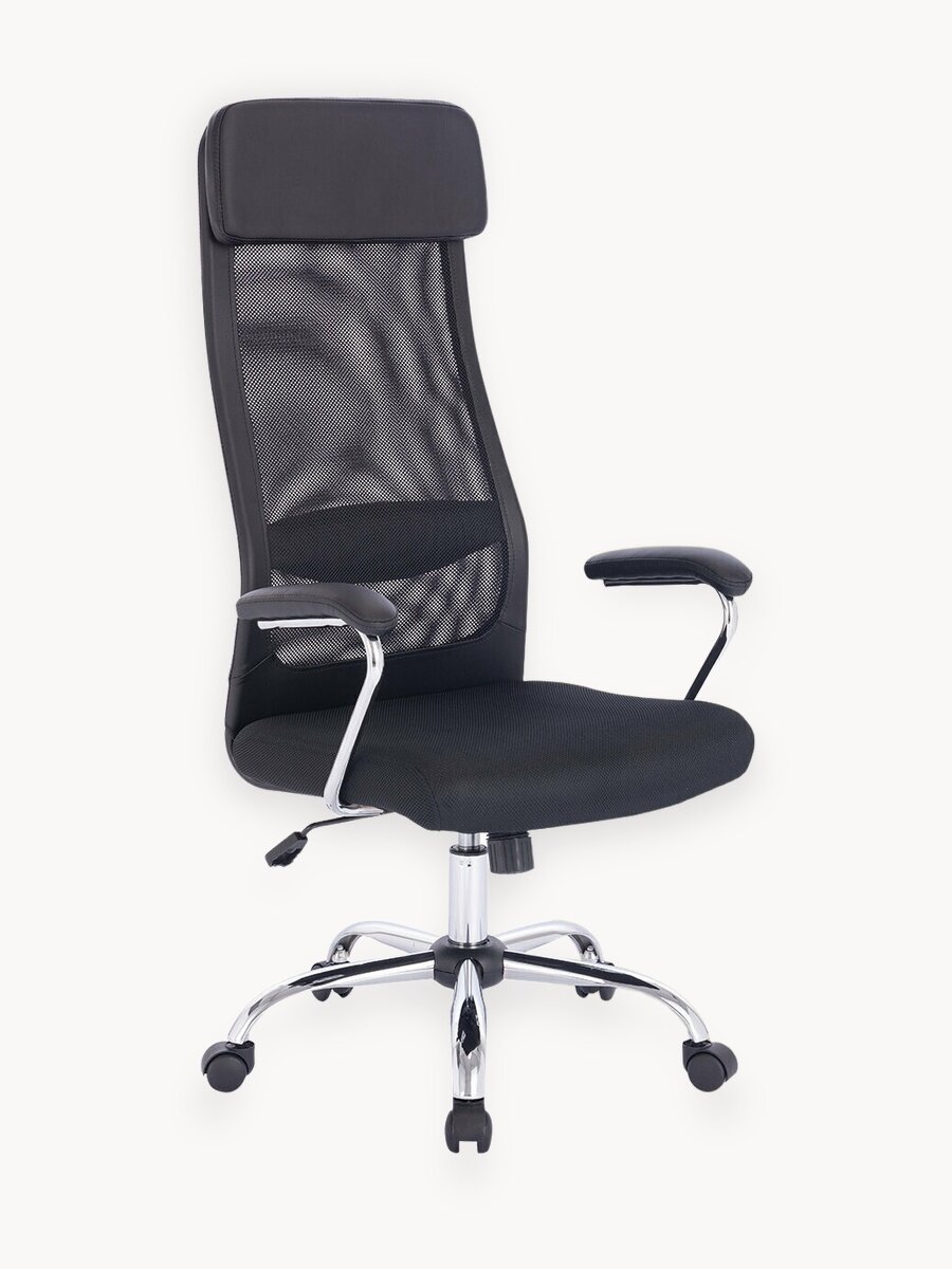 Кресло руководителя компьютерное рабочее офисное / для дома Brabix Flight Ex-540, хром, сетка, черное, 532515