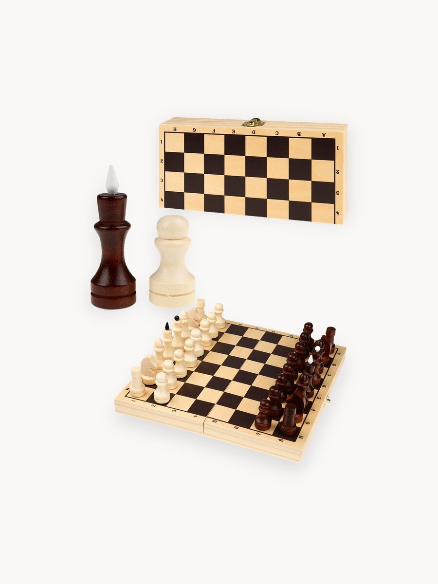 Шахматы обиходные, лакированные, с доской 24х12 см, дерево, игра для всей семьи