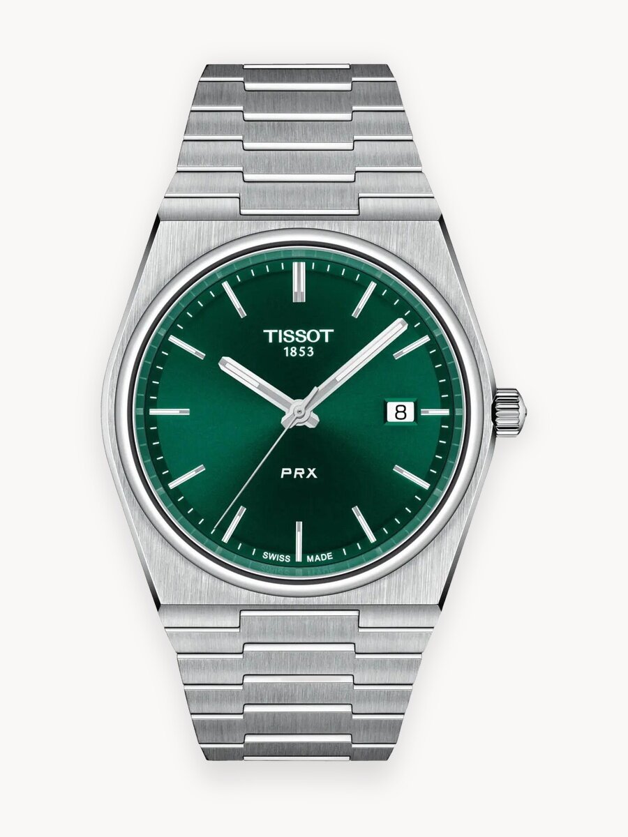 Наручные часы TISSOT PRX, серебряный, зеленый