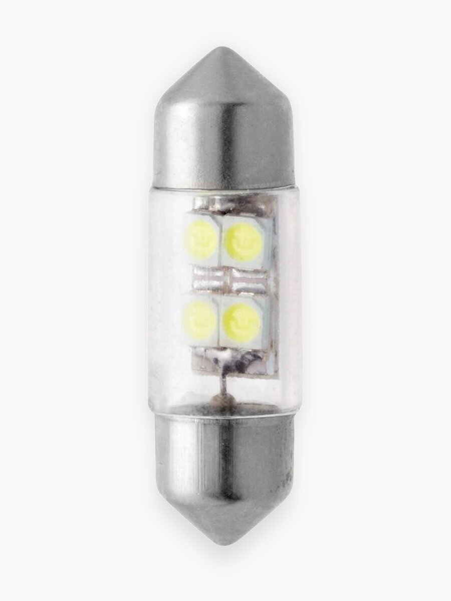 Лампа светодиодная сигнальная C5W 12V T11x31 S8.5 4SMD WHITE 12V, маяк 12T11X31W4SMD