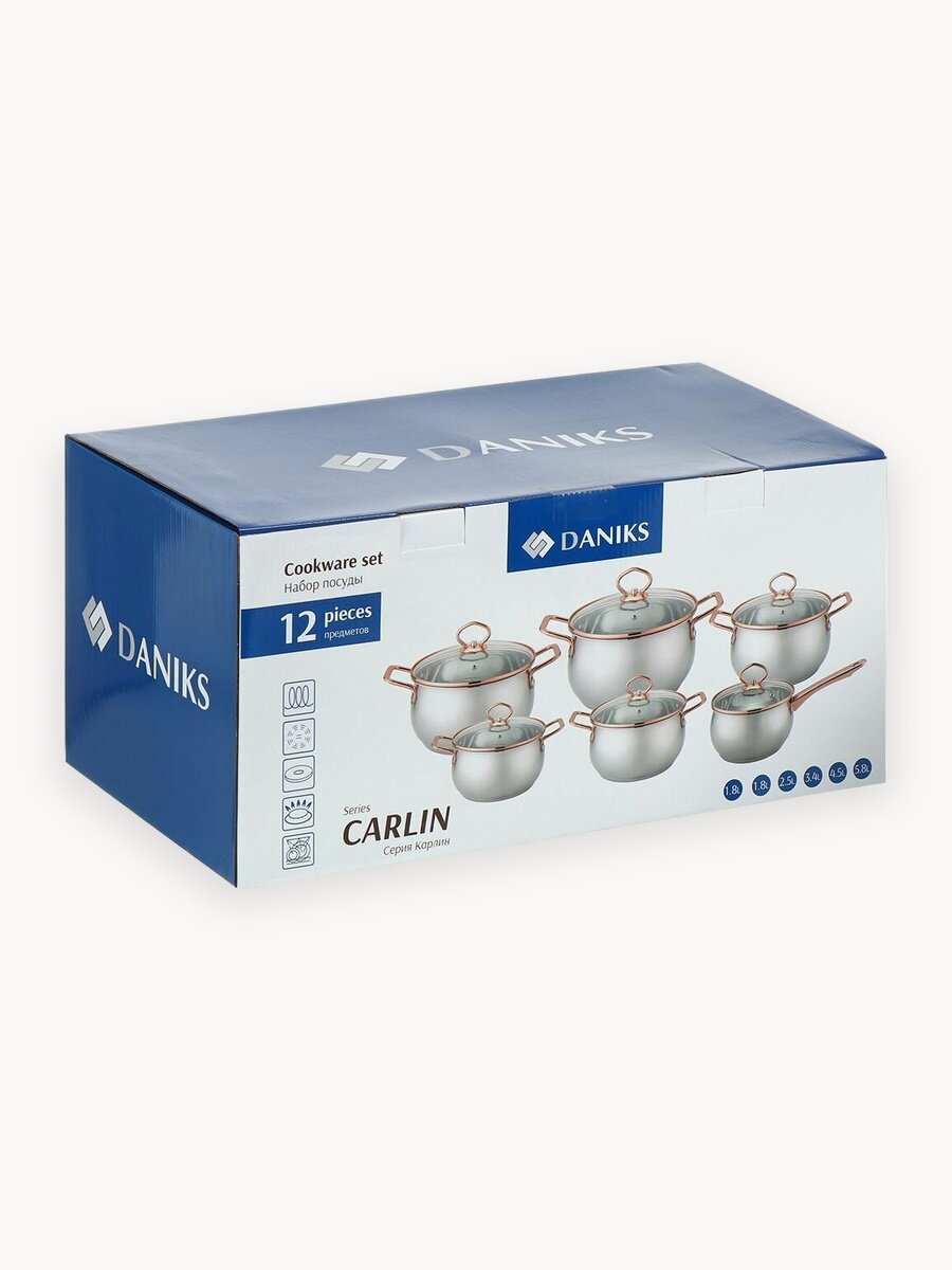 Daniks Набор посуды Карлин 12 предметов, нержавеющая сталь, индукция