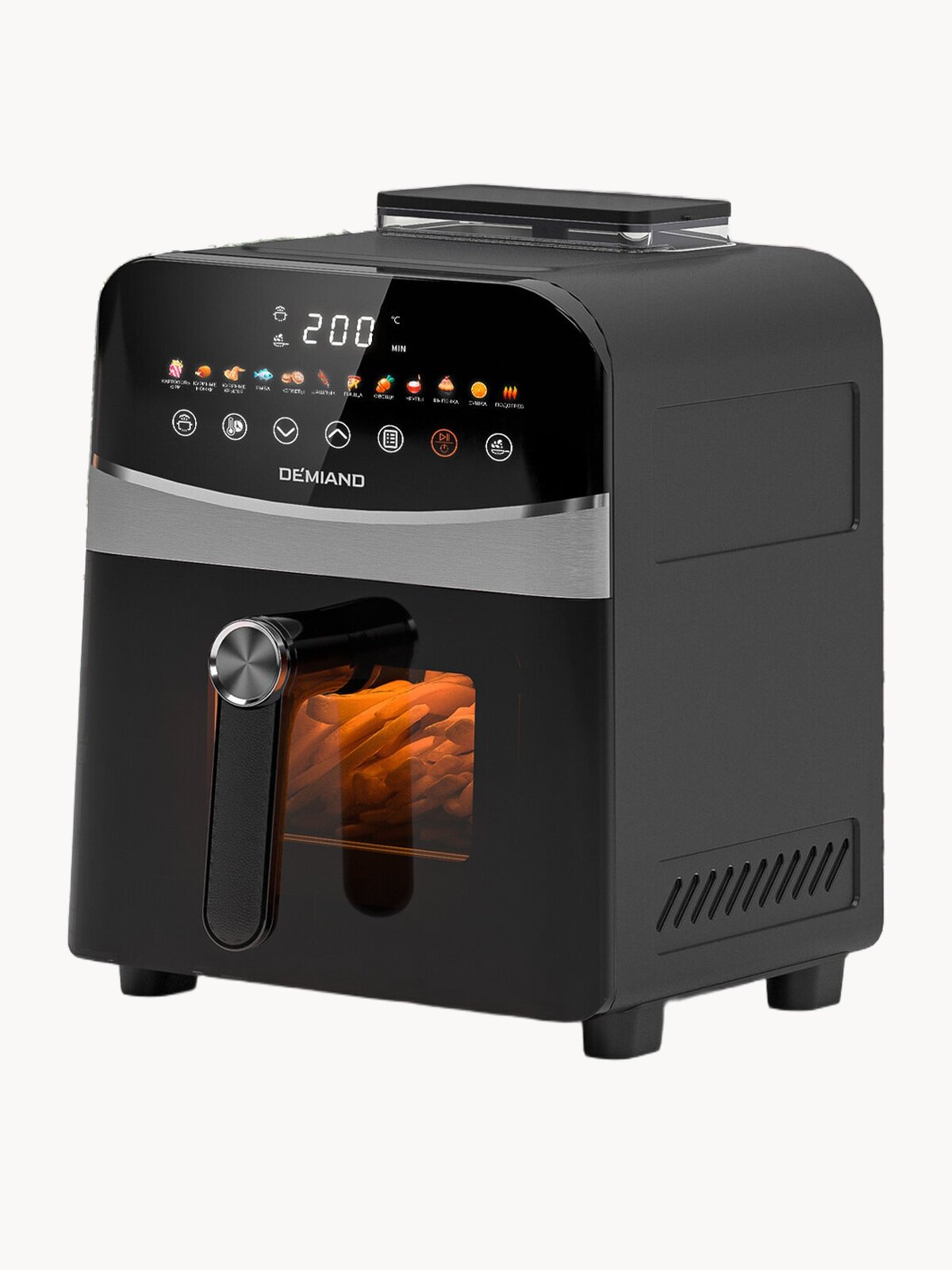 Инновационный аэрогриль DEMIAND SANDERS с технологией приготовления на Пару,чаша на 6 литров, разморозка, визуальное окно, сенсорная панель, стальной корпус, 1950W, DK-2200, черный
