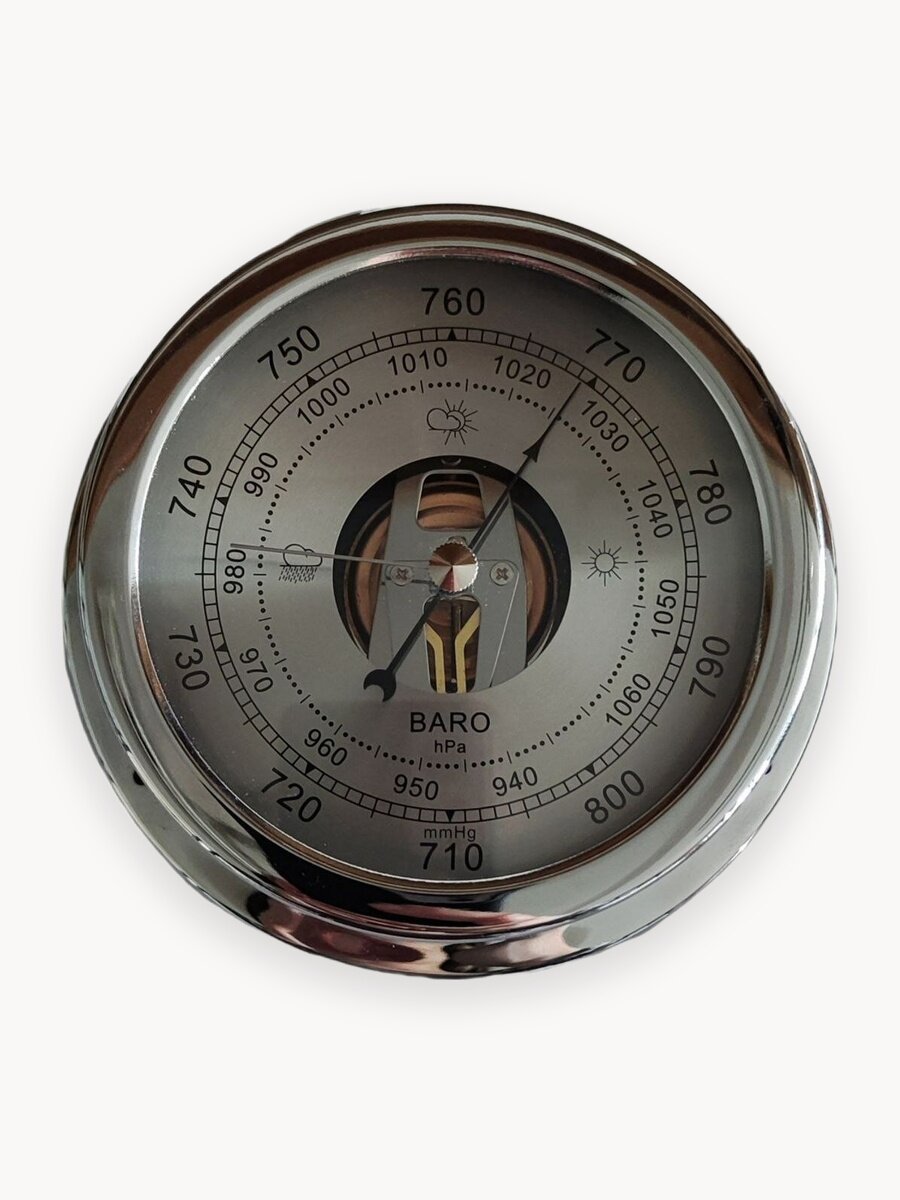 Капсула морского барометра Бриг+, серебро, металлический корпус, 143х143 мм