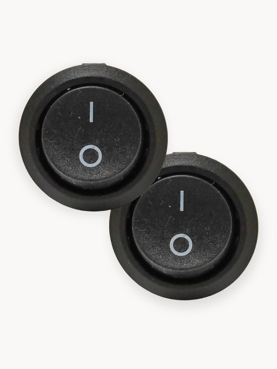 Выключатель клавишный круглый 250V 6А (2с) ON-OFF комплект 2 шт, черный (+ клеммы и термоусадка)