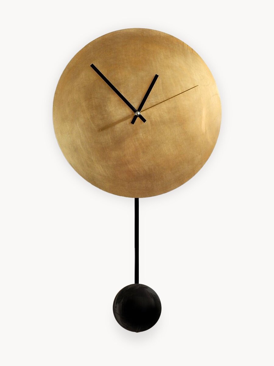 Часы настенные "Солнце" с черным маятником 30 см, латунные, на кухню, в гостиную