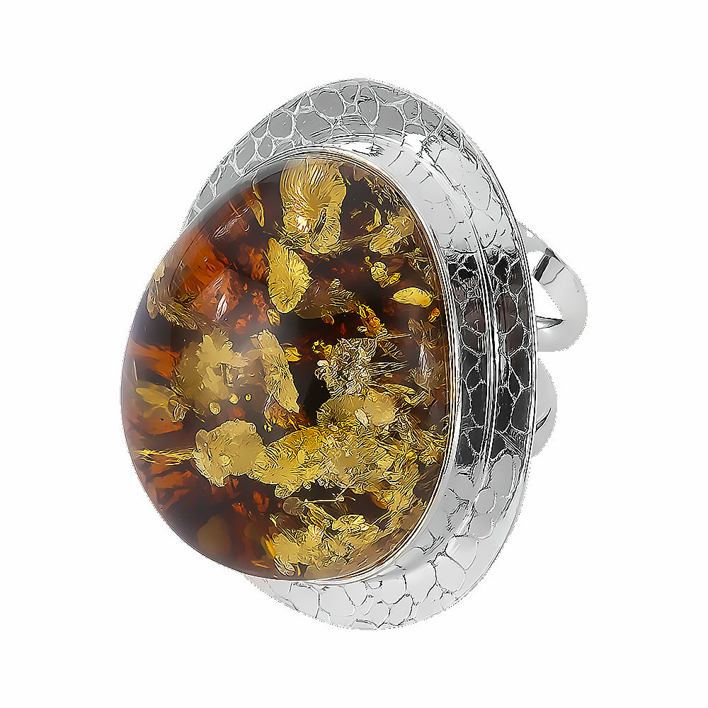 Кольцо Amberprofi, серебро, 925 проба, родирование, янтарь