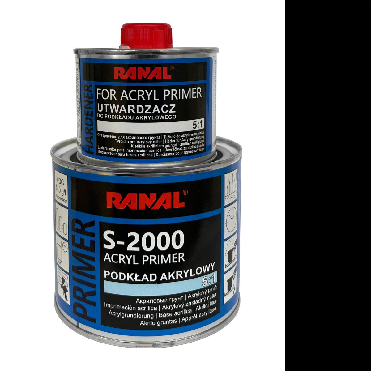 Грунт 5+1 черный MS S-2000 акриловый с отвердителем RANAL (0,4л+0,08л)
