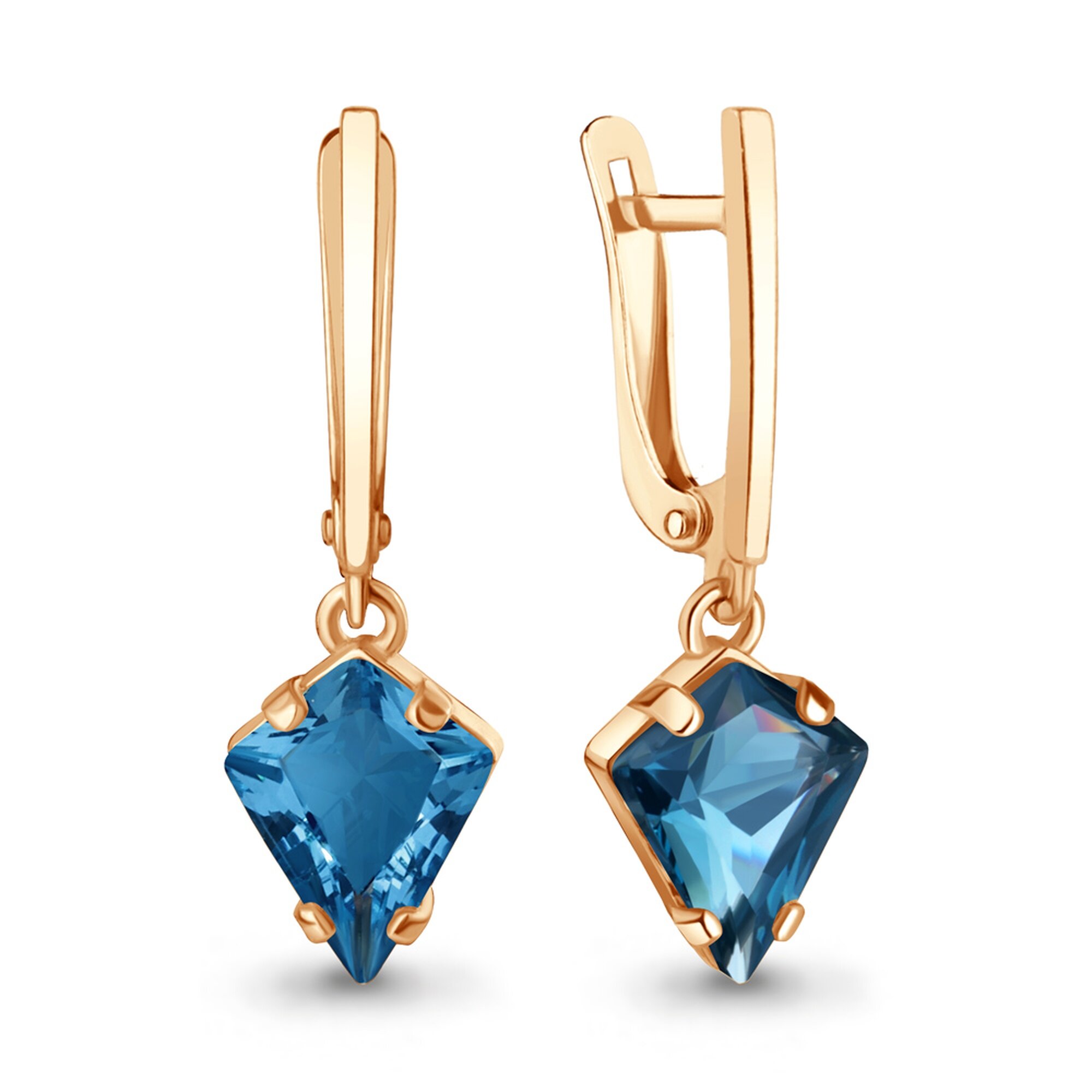 Серьги, серебро, 925 проба, золочение, Лондон топаз