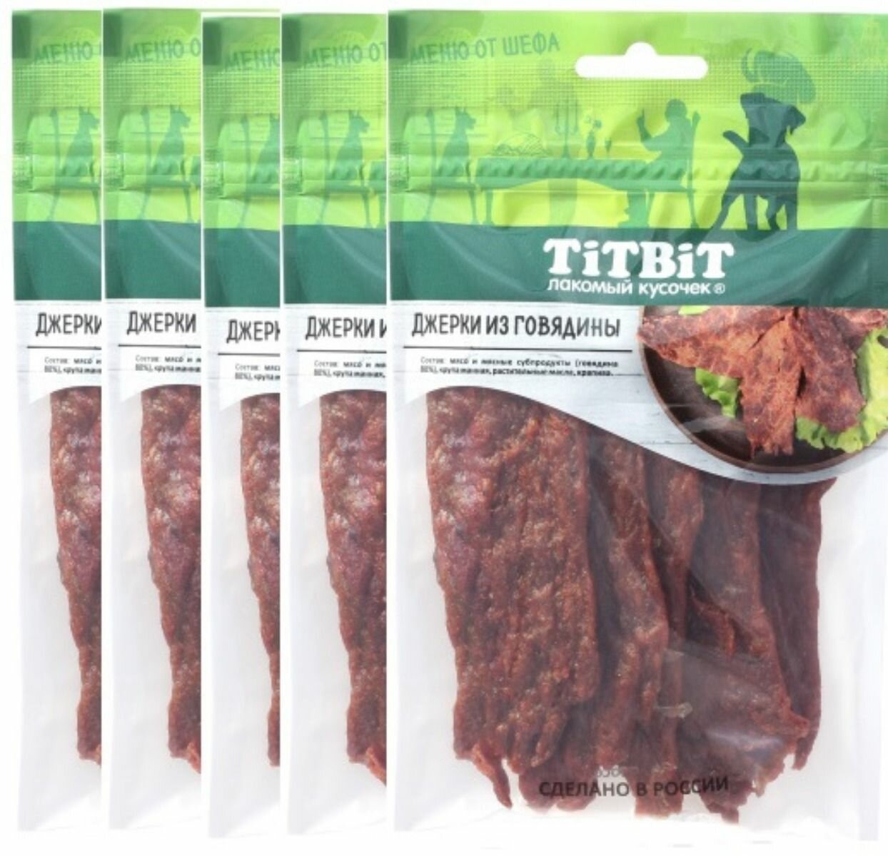 TitBit Лакомство для собак Меню от Шефа Джерки из говядины 70г (5шт)