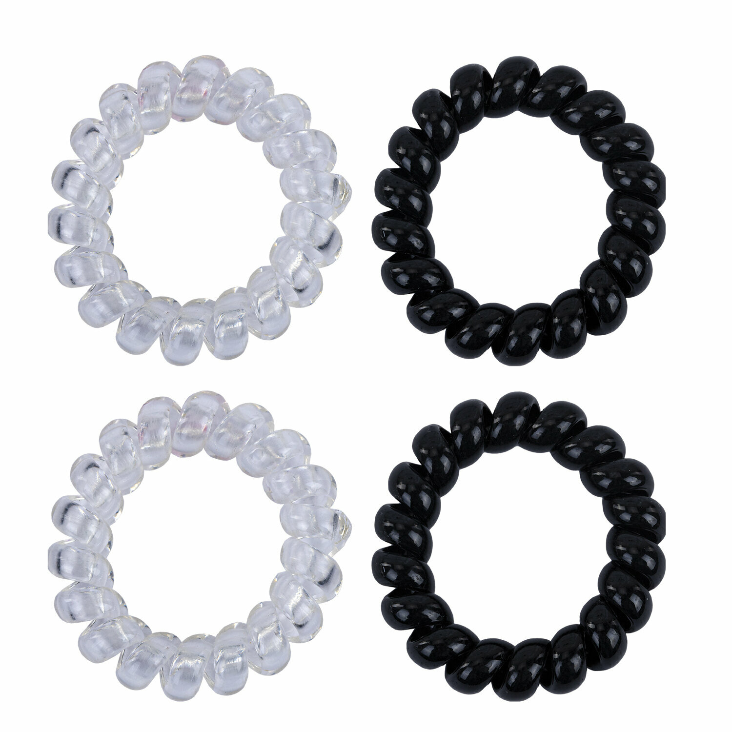 Упаковка 12 шт. Резинки для волос набор 4 шт, диаметр 4 см, пружинка, чёрный, прозрачный, MONTE VITA (монте вита), 457056