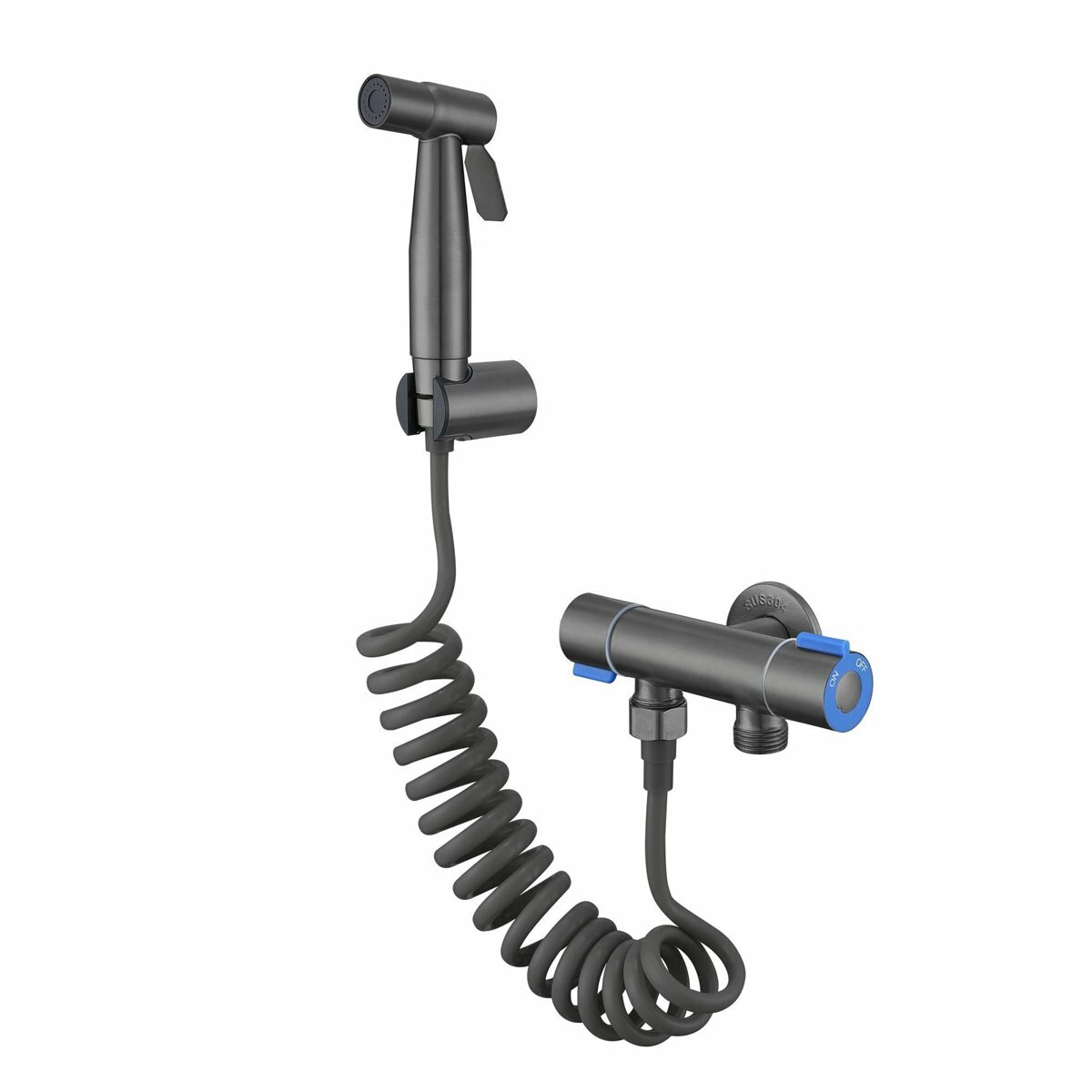 Смеситель для биде Fmark FS-FXQ01Q графит нержавеющая сталь вентильное с ручным душем 52 мм