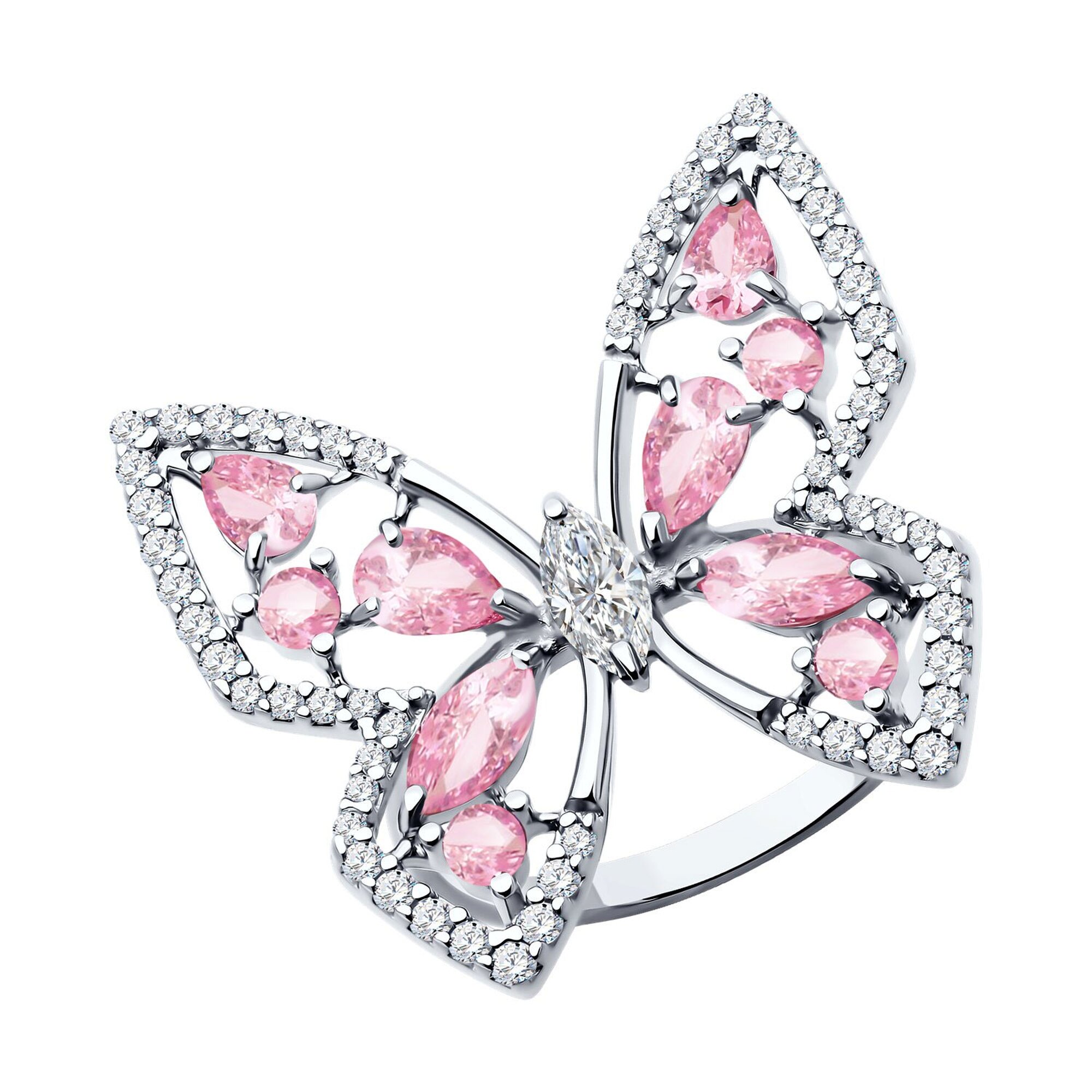 Кольцо, серебро, 925 проба, родирование, фианит