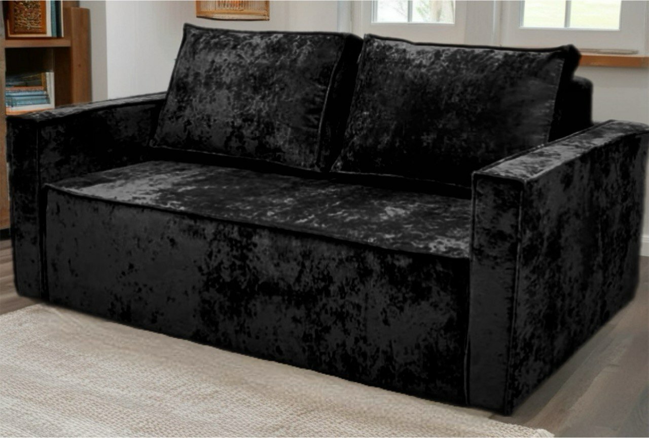 Диван-кровать "лофт мини" черный антивандальный велюр OWN, 165 х 90 х 80 см.