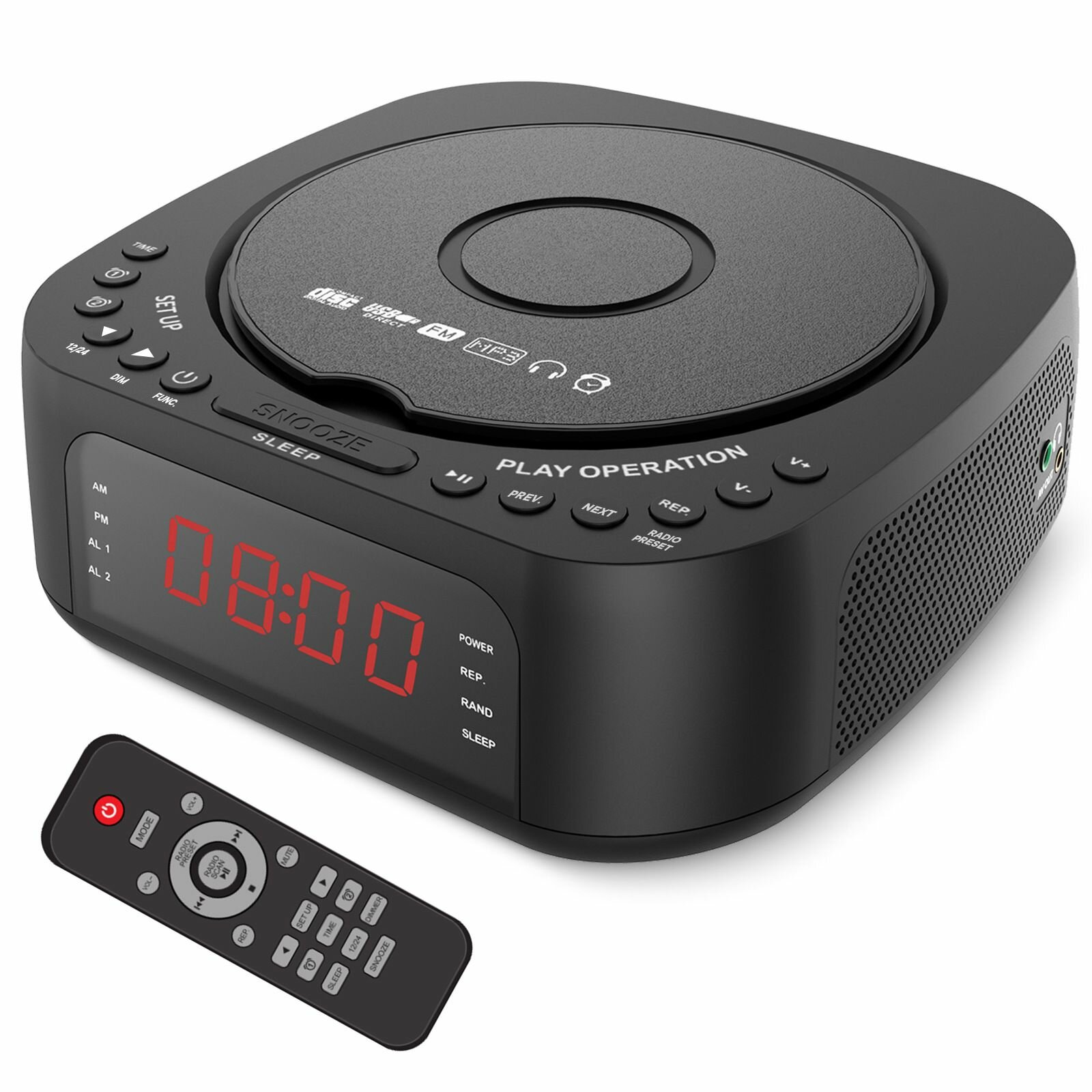 Многофункциональный пятив-одном CD/MP3-плеер с Bluetooth, USB, двойными стереодинамиками, часовым дисплеем и будильником
