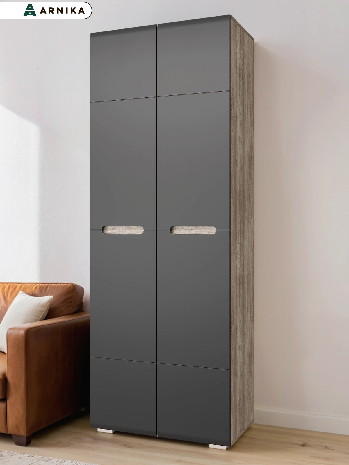 Шкаф BTS "Наоми", ЛДСП, дуб каньон, графит, 80,2x46х217,6 см