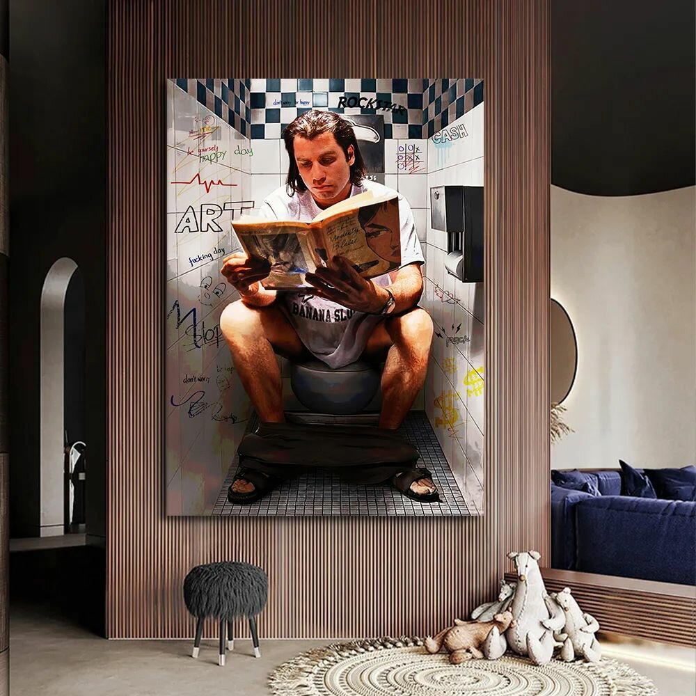 Картина на стену для интерьера - "Винсент Вега. Криминальное чтиво. В Ванную комнату / в туалет" , 20х30 см.