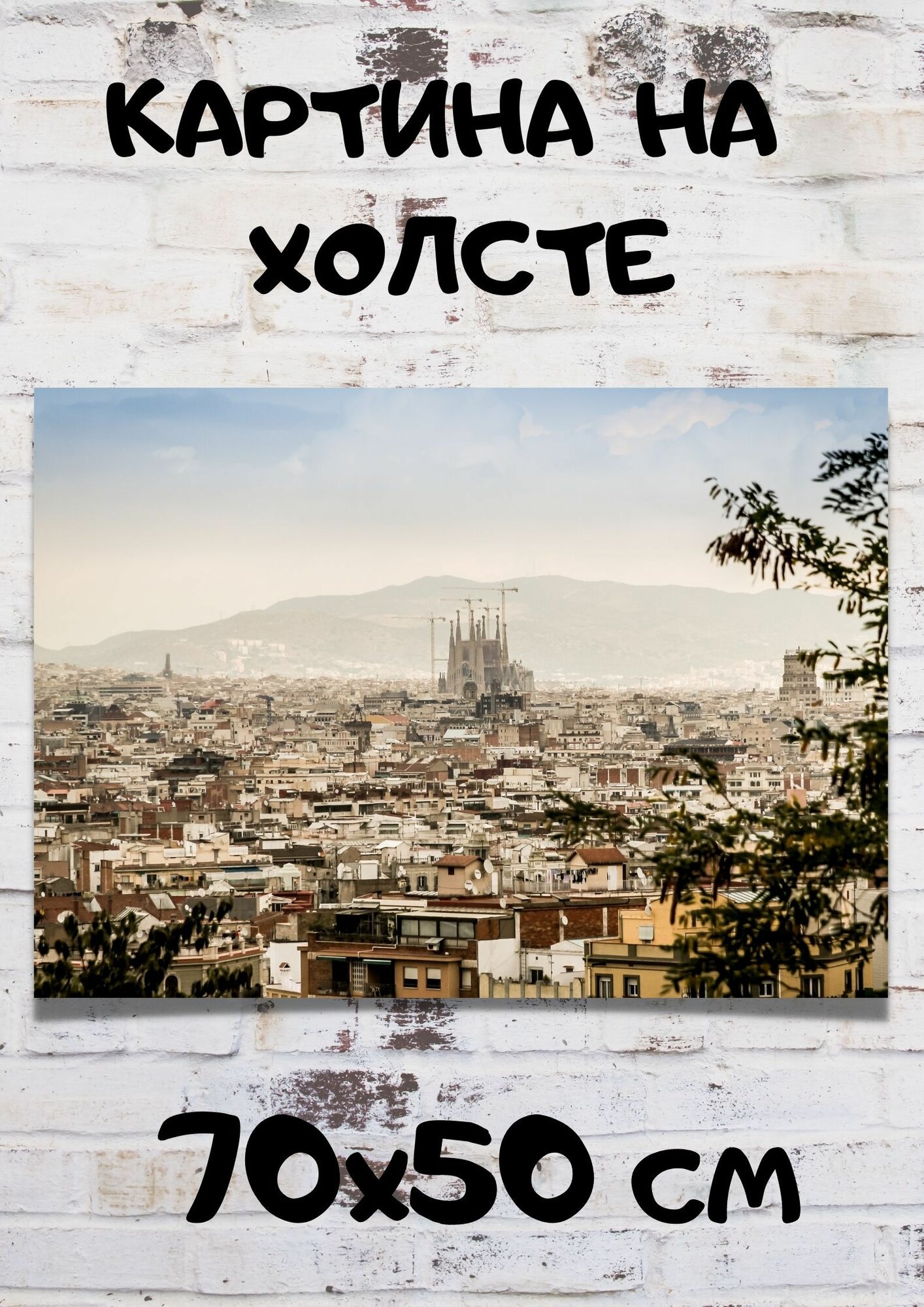 Картина с улицами Барселоны в Испания / Интерьерная фотокартина со страной на холсте