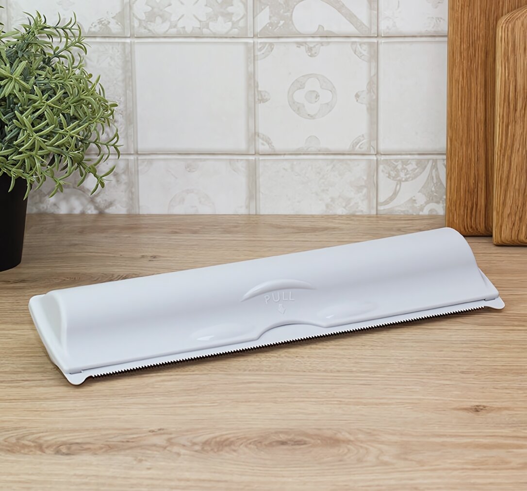 Футляр для фольги и пленки с резаком, пластик, цвет смоки, 33.5х9х5см, компактное хранение