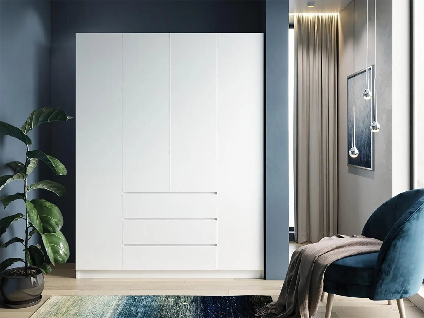 Шкаф "Челси", 1602х2022х514 мм + Антресоль к шкафу 1602х458х514 мм, (Белый глянец холодный, белый) МиФ