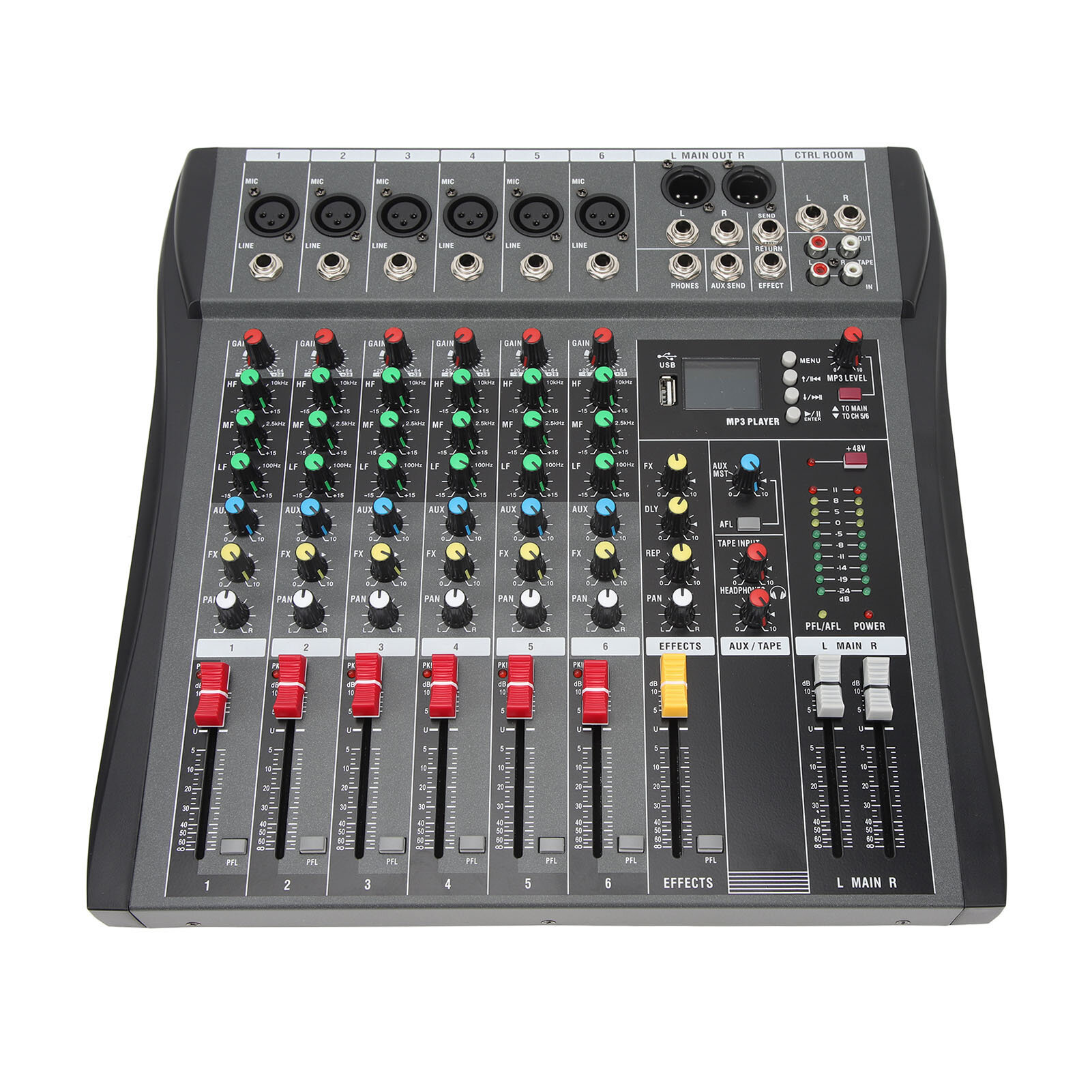 Аудиомикшер 6-Канальный Потоковый Микшерный Пульт Звуковая Плата для DJ Studio AC100 ~ 240V с Bluetooth
