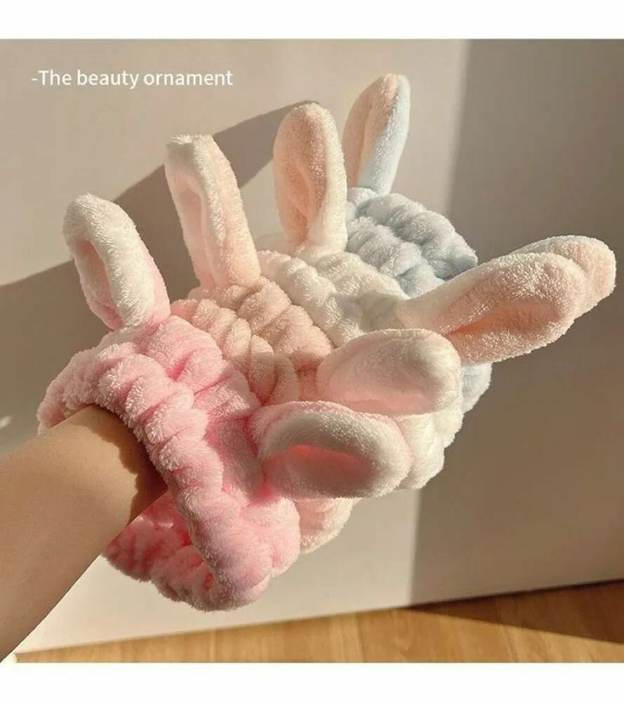 Повязка на голову махровая для фиксации волос косметическая с ушками