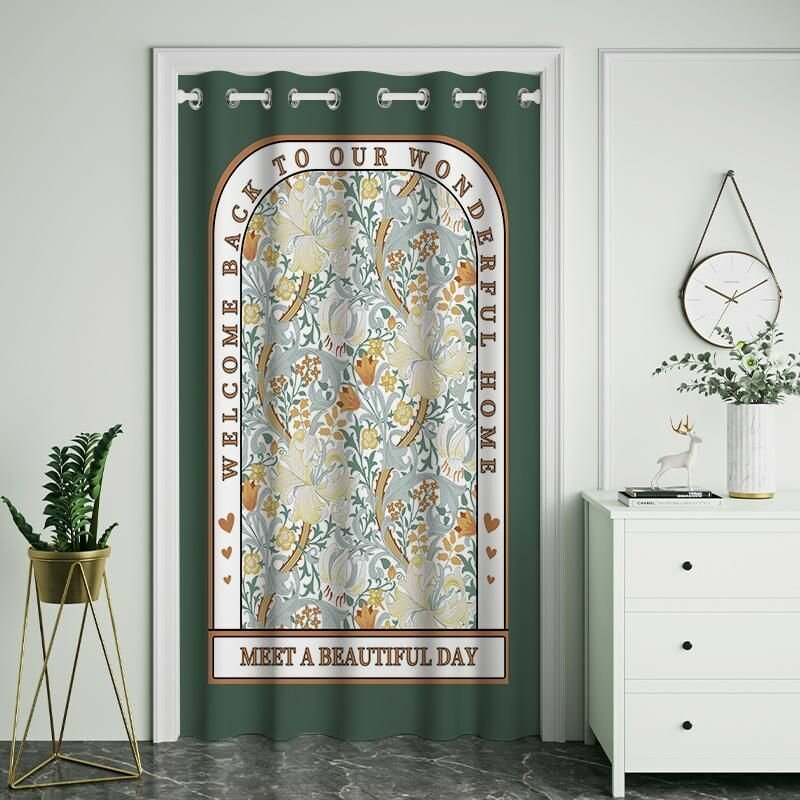 Дверь межкомнатная, Выдвижной стержень из нержавеющей стали, 140x200 см, Зеленый и оранжевый