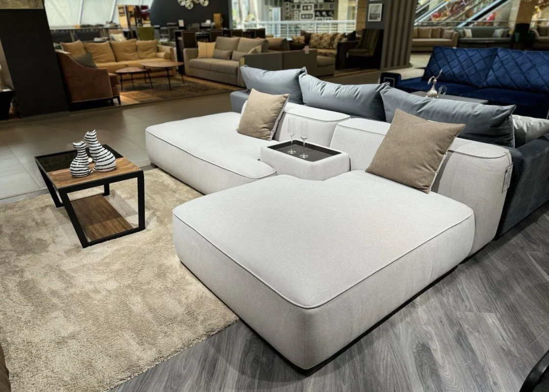 Диван угловой «CLOUD» / «КЛАУД» (DIVANICA), со столиком, современный минимализм, бежевый микровелюр