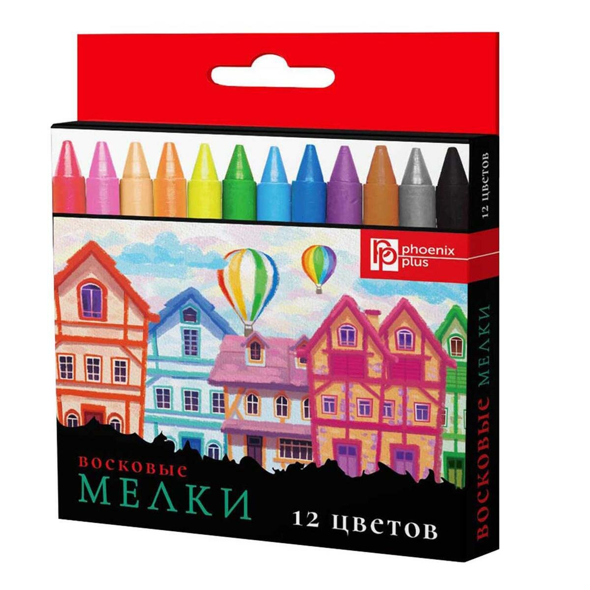 Восковые мелки 12 цветов 'Домики', круглая форма, 88х8 мм, яркие и удобные