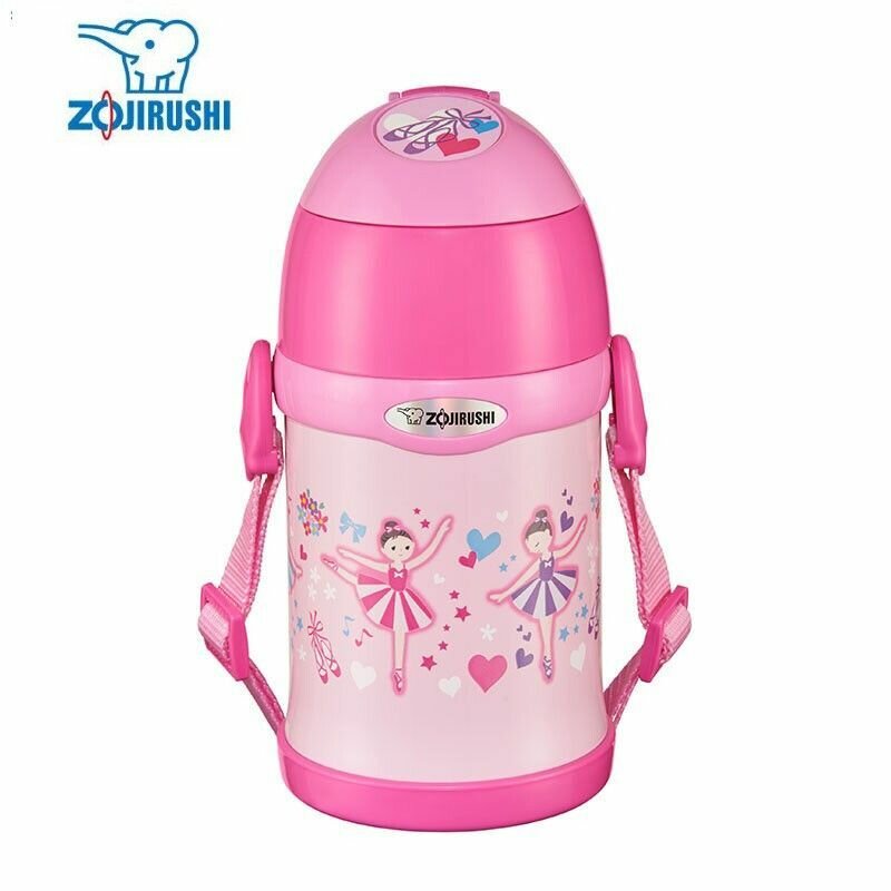 Термос для детей, Zojirushi, двойная крышка, ремешок, 450 мл, розовый